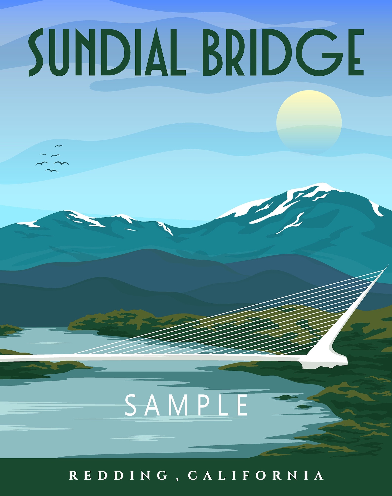 Sundial Bridge Poster, Unframed, 11"x14", Redding, CA, Digital Art ...