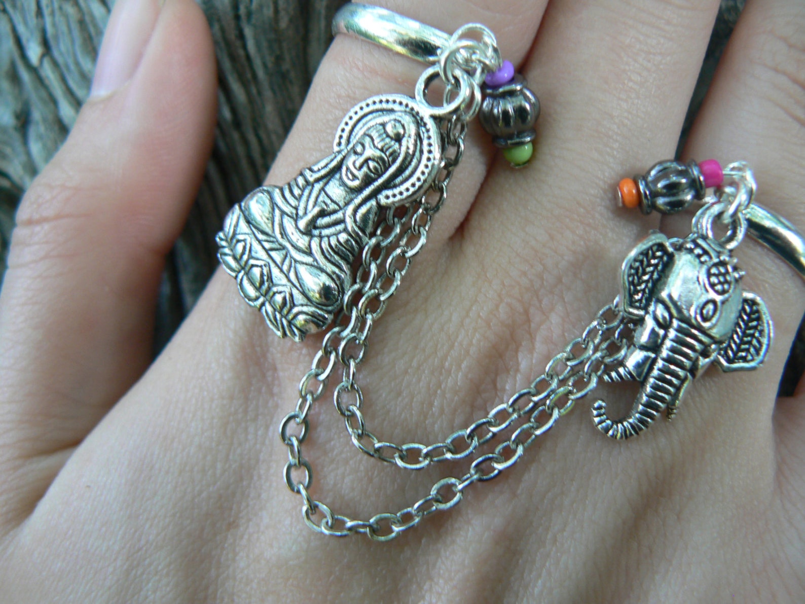 Zen Ring Chained Double Ring Ganesh Buddha Buddah Indi - Etsy