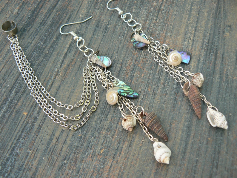 Mermaid Ear Cuff SET Abalone Seashell Chained Ear Cuff SILVER - Etsy