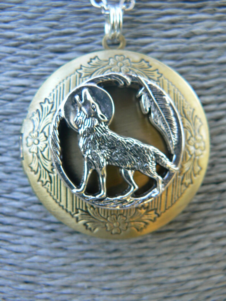 Wolf Locket Wolf Necklace Mom Mothers Day Moon Necklace - Etsy