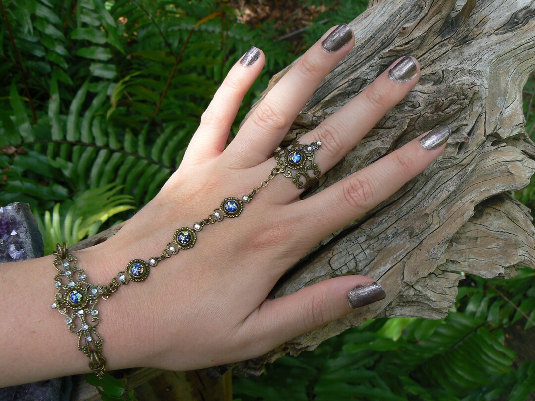 Goth Hand Chainblack Fire Opal Braceletblack Braceletwitch - Etsy