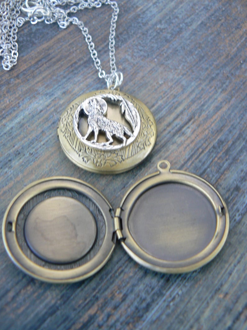Wolf Locket Wolf Necklace Mom Mothers Day Moon Necklace - Etsy