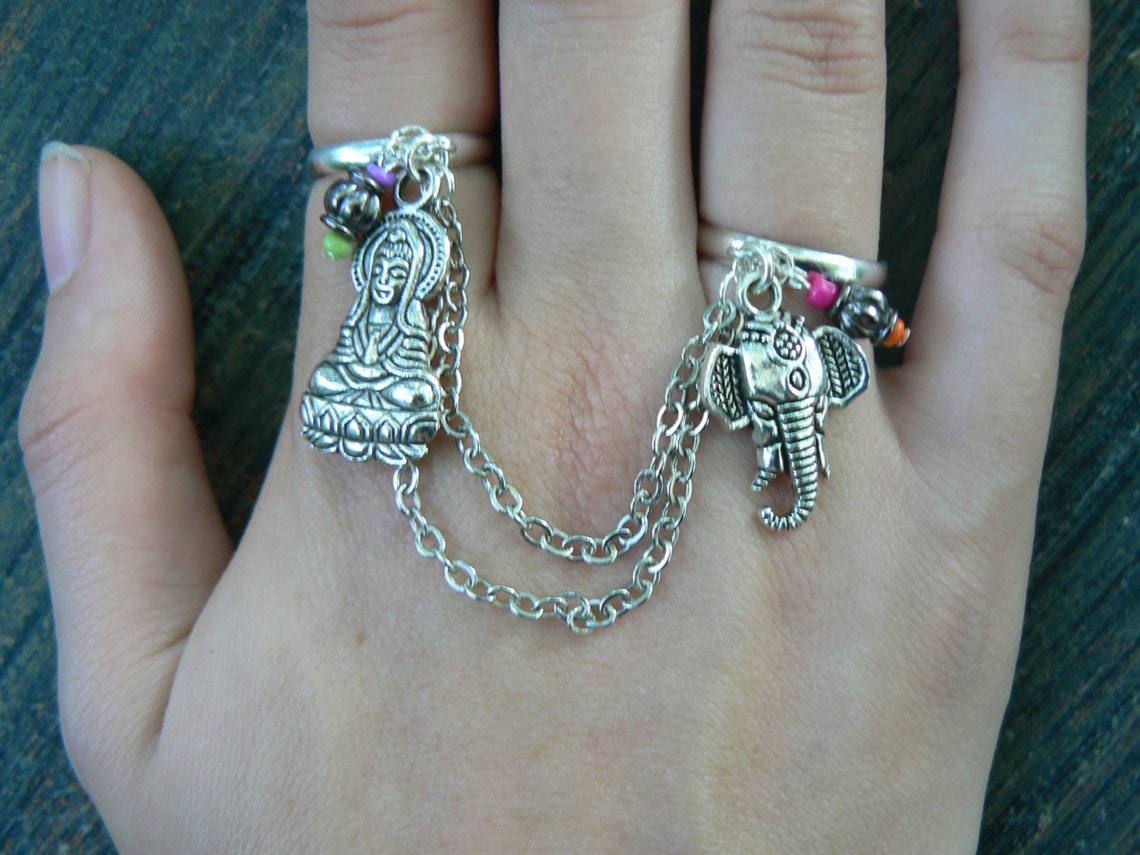 Zen Ring Chained Double Ring Ganesh Buddha Buddah Indi - Etsy