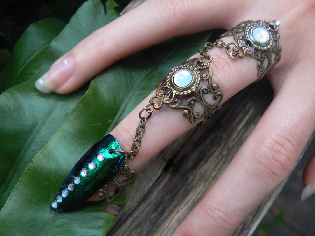 Armor Ring Triple Chained Jewel Beetle Ring Nail Ring Claw - Etsy