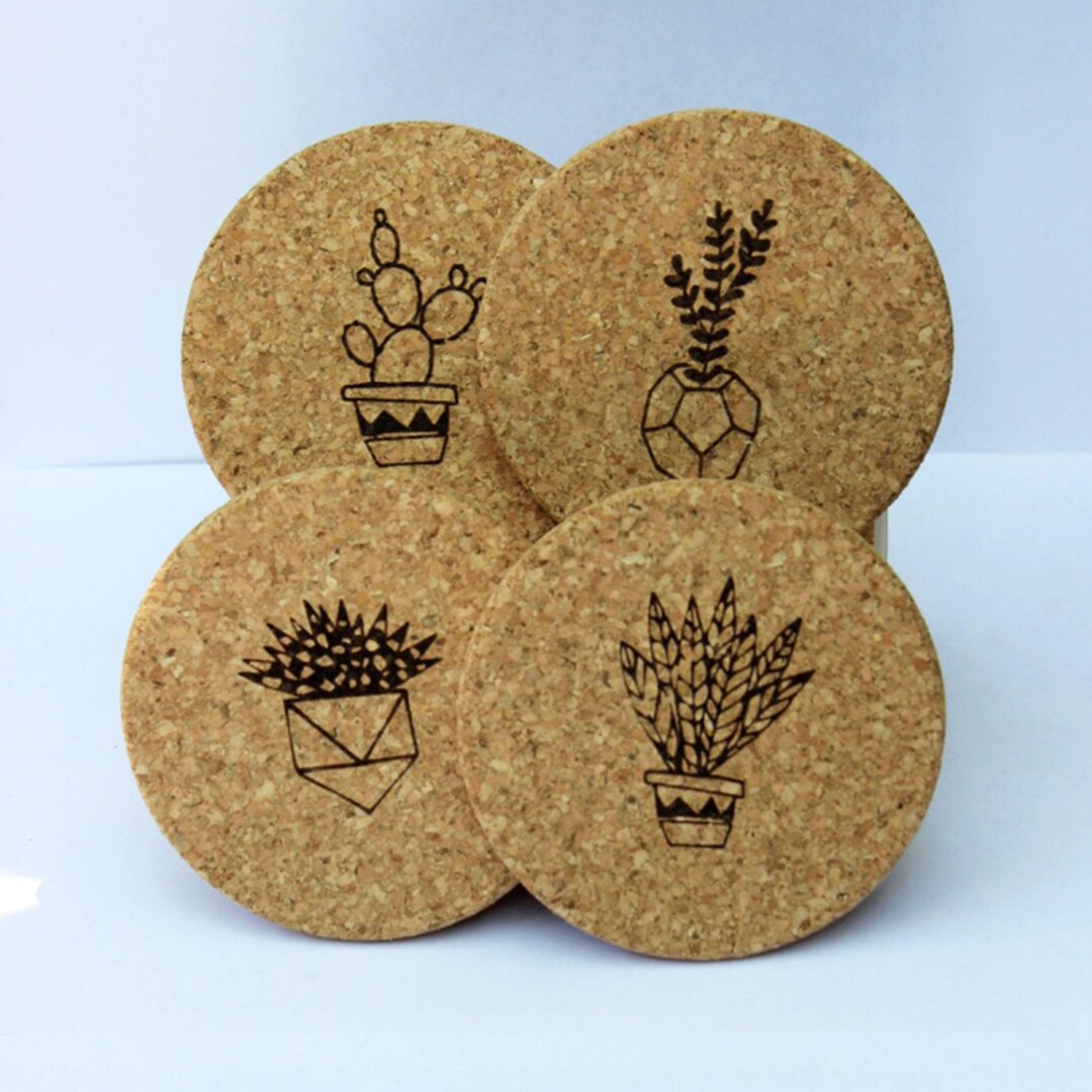Engraved Cork Coaster Set of 4 - Etsy