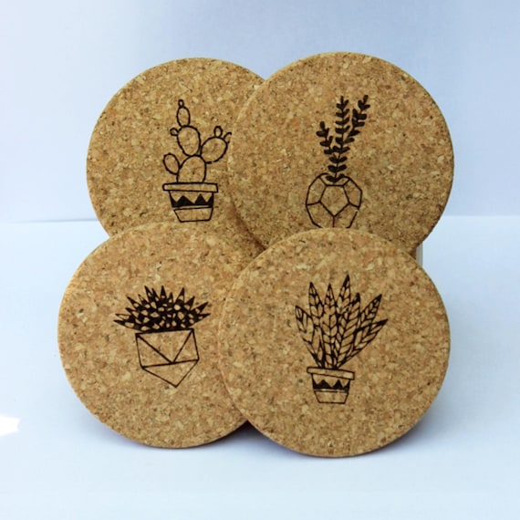 Engraved Cork Coaster Set of 4 | Etsy