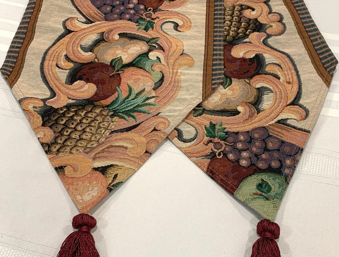 Vintage Table Runner FRUITS PEAR POMEGRANATE Tapestry Centerpiece ...