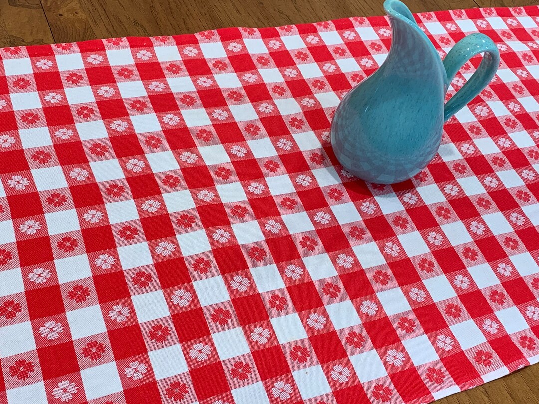 Vintage Tablecloth Runner Classic Red White Checker Gingham Daisy BBQ ...