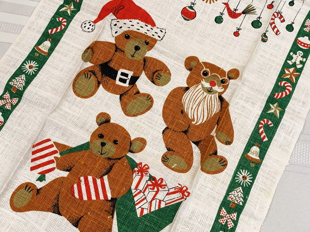 Vintage Christmas Tea Towel: Santa Teddy Bears, Mid-century Atomic ...