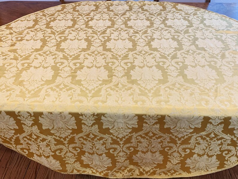 Vintage Waterford Gold Damask Tablecloth, French Rococo, 67 Inch Round ...