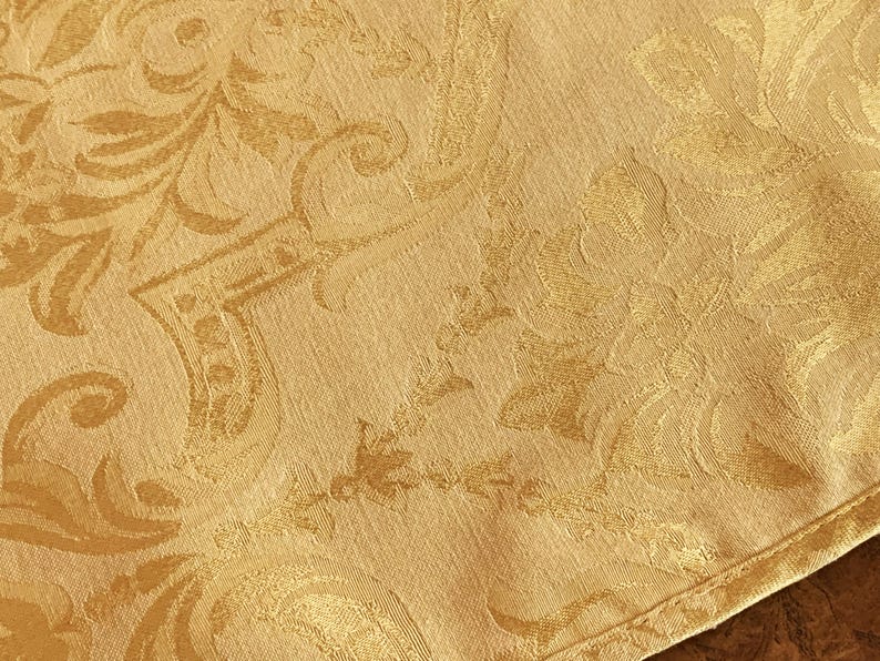 Vintage Waterford Gold Damask Tablecloth, French Rococo, 67 Inch Round ...