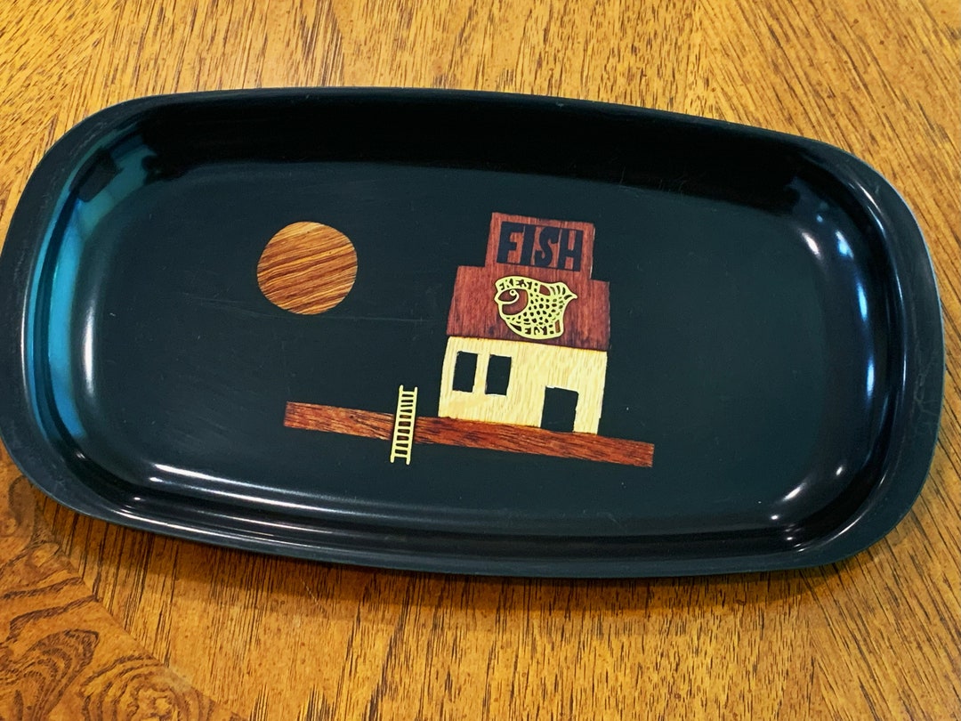 Rare Vintage Midcentury Tray COUROC FRESH FISH Market Moon Sun ...