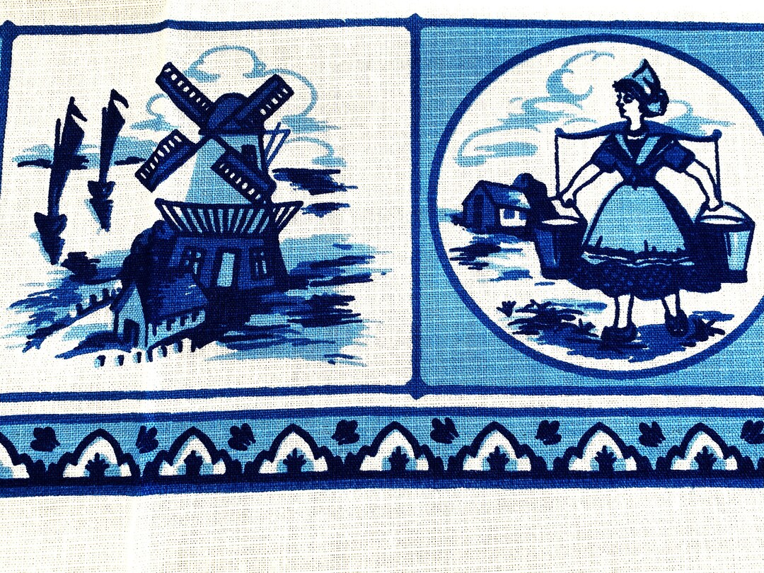 Nos Vintage Tablecloth DANISH BLUE WHITE Holland Netherland Dutch Delft ...
