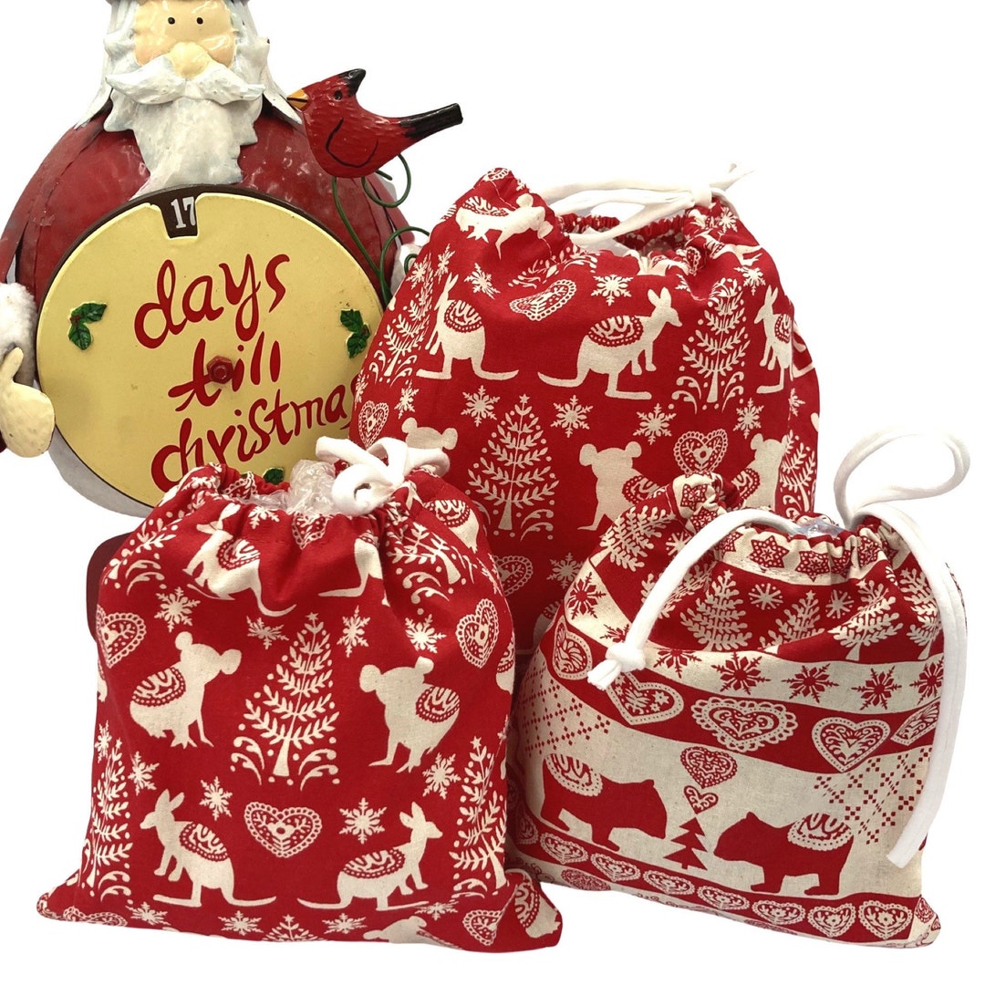 Reusable Fabric Christmas Gift Bags – Eco-friendly Drawstring Pouches ...