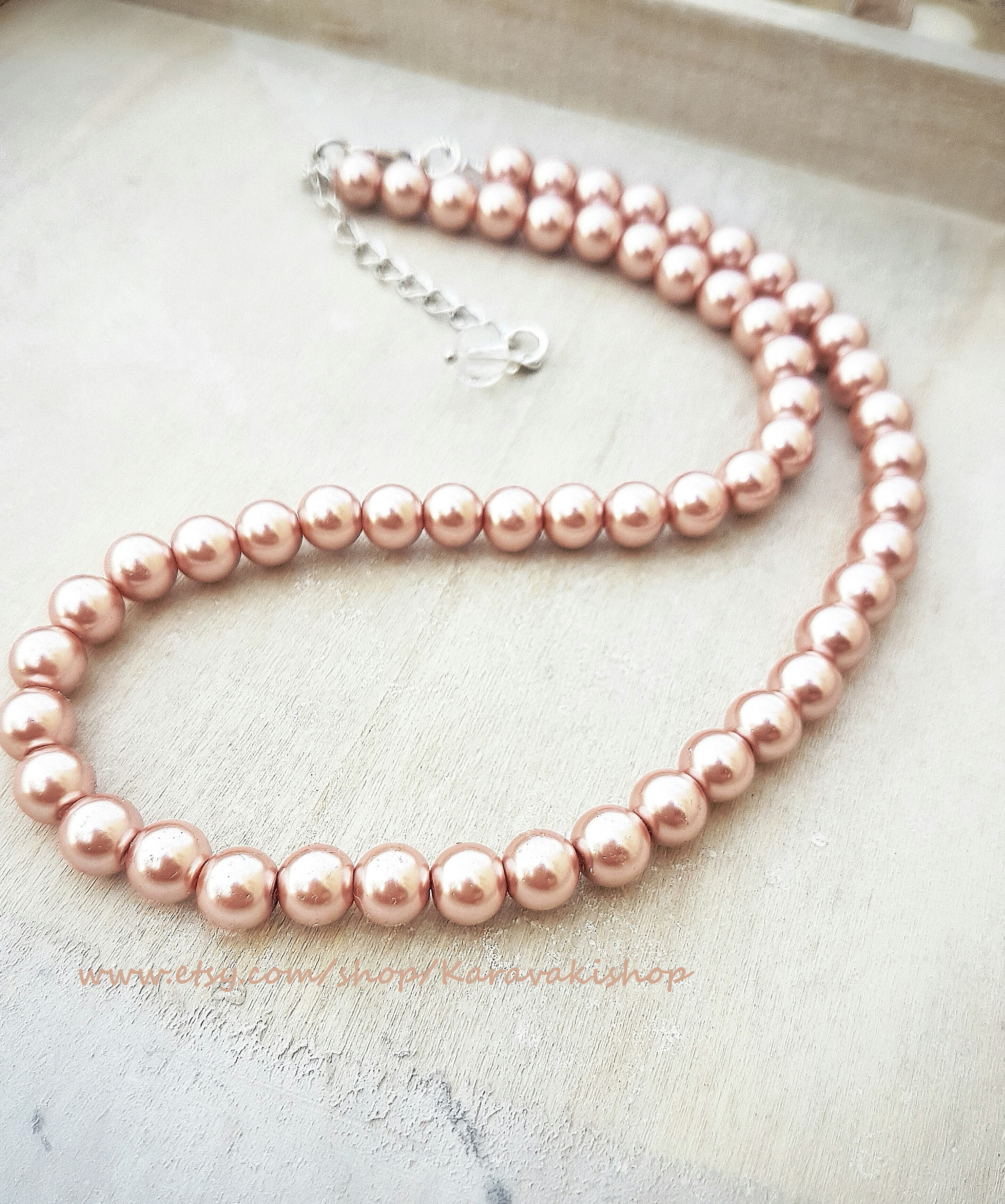 Simple Rose Gold Pearl Wedding Necklace,rose Gold Necklace Bridesmaid ...
