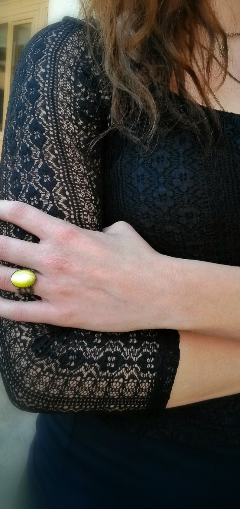 Yellow Oval Filigree Adjustable Ring, 18mm X 13mm Yellow Ring, Filigree ...