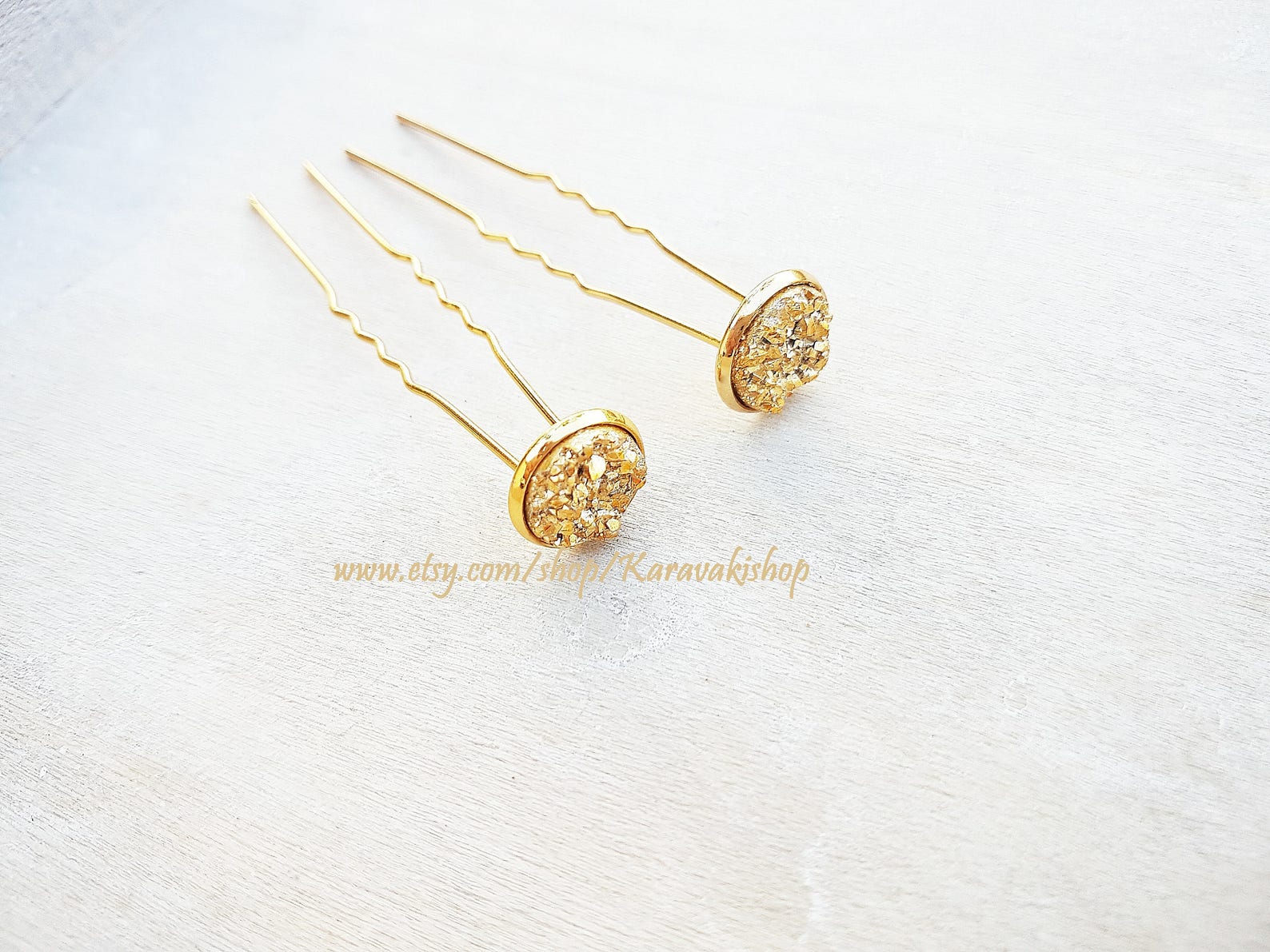 Gold Hair Pins,wedding Gold Hair Accessories,u Shape Druzy Hair Pin ...