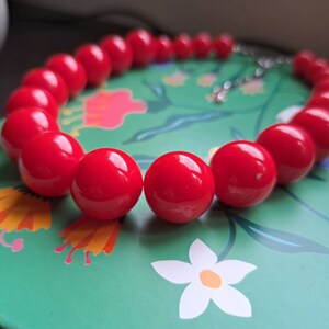 Chunky Bead Statement Red Necklace - Bright Red Necklace -retro ...