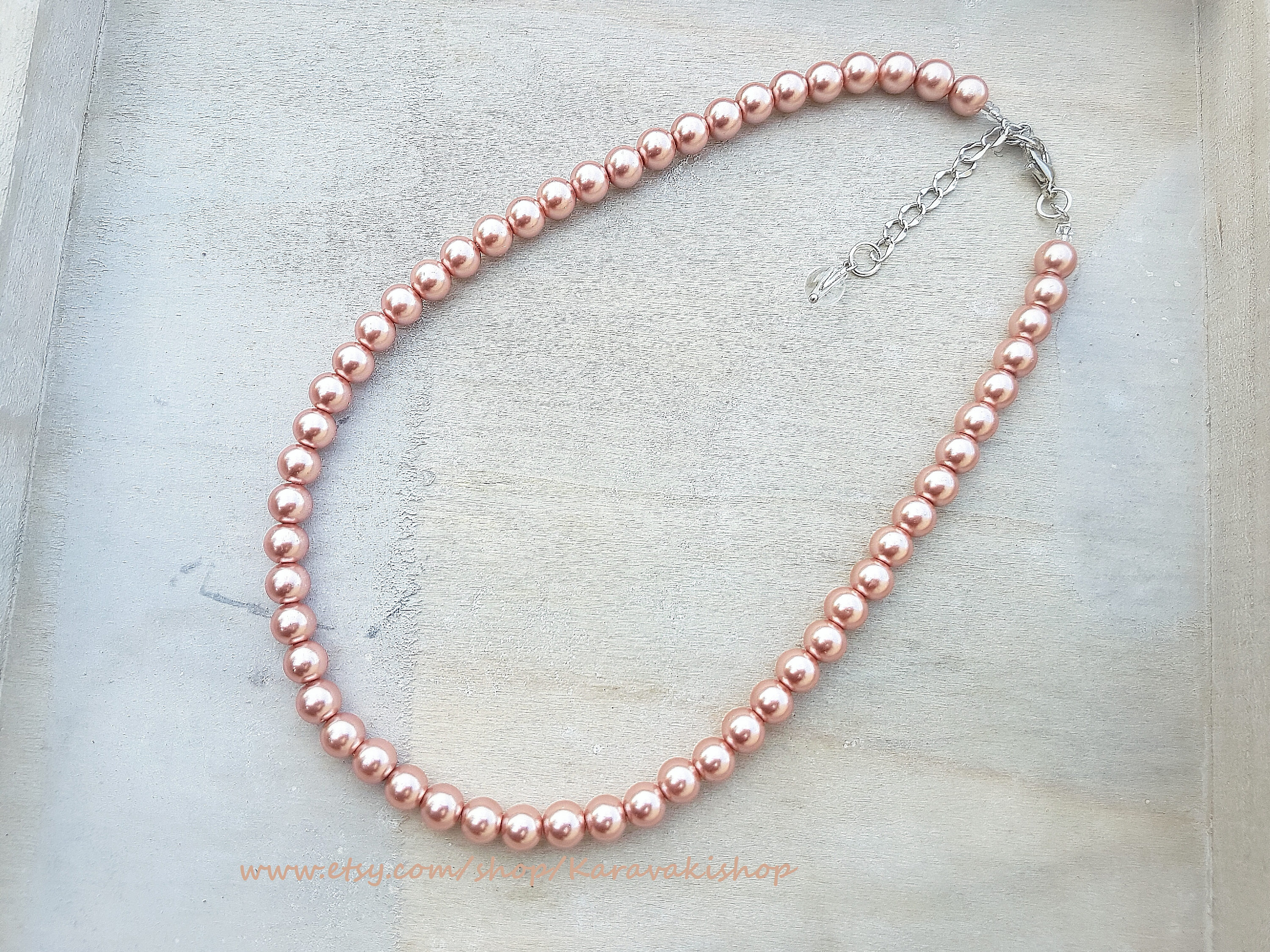 Simple Rose Gold Pearl Wedding Necklace,rose Gold Necklace Bridesmaid ...