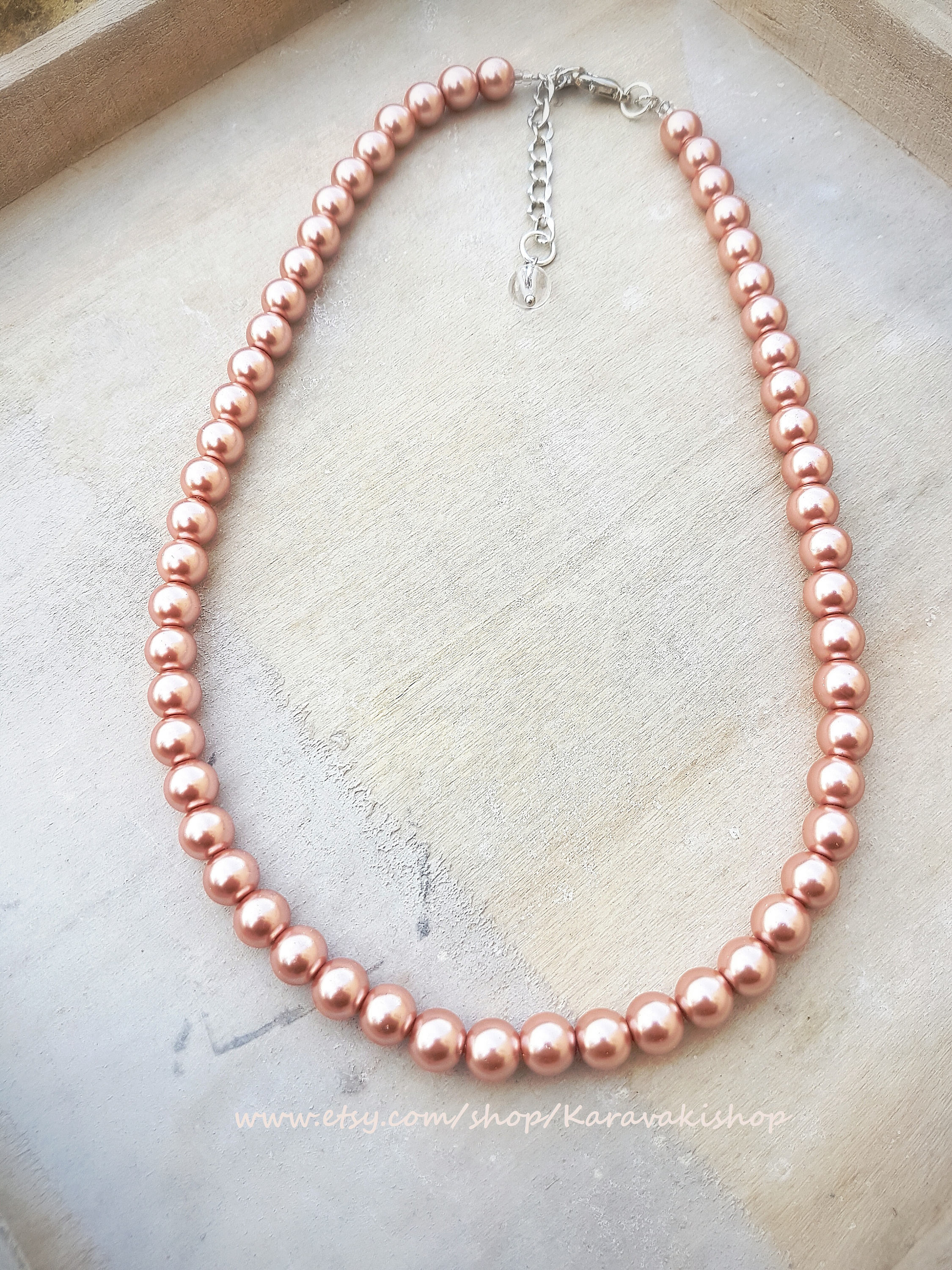 Simple Rose Gold Pearl Wedding Necklace,rose Gold Necklace Bridesmaid ...
