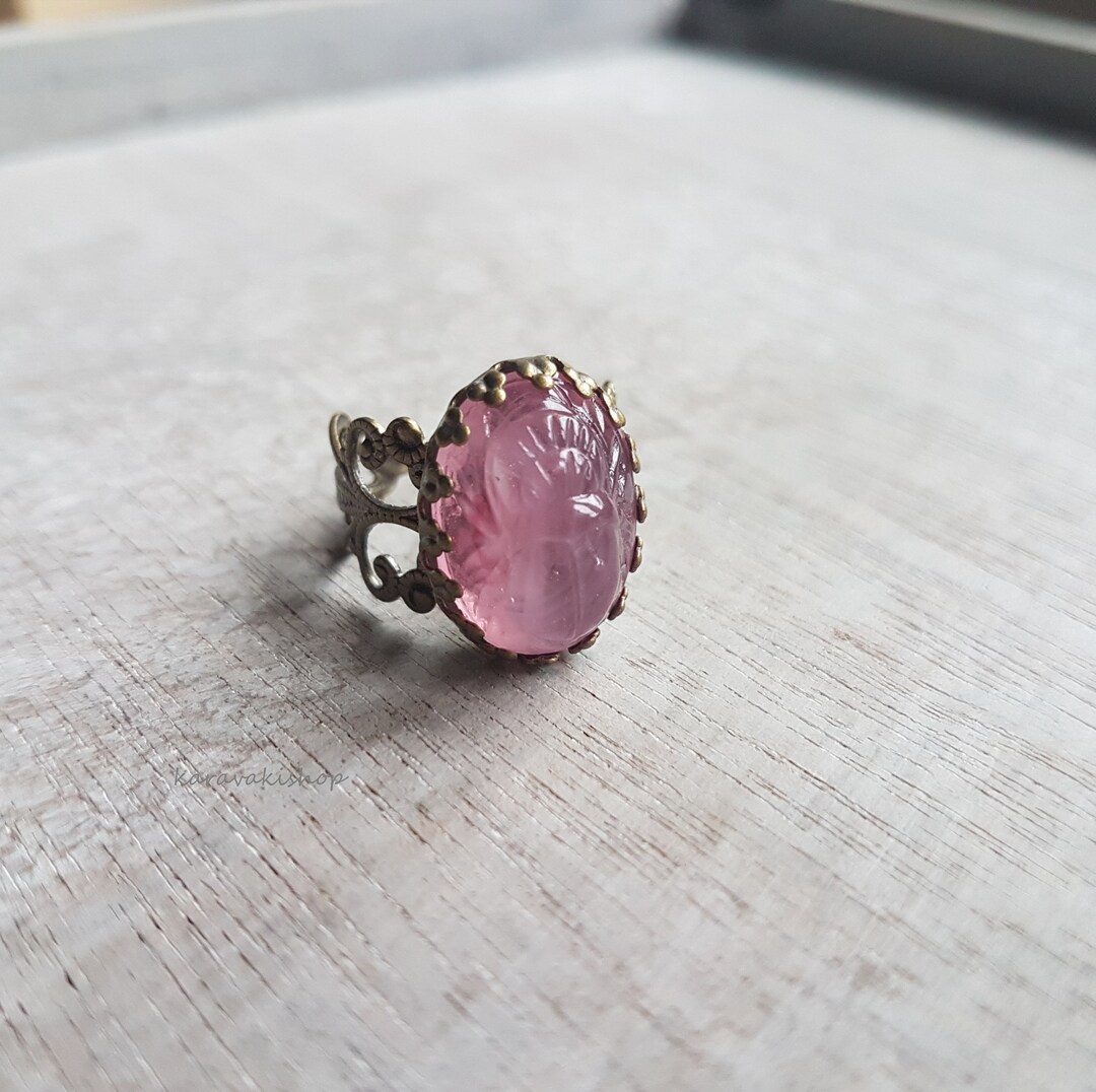 Pale Pink Rose Scarab Ring, Oval Filigree Scarab Ring, Scarab Jewelry ...