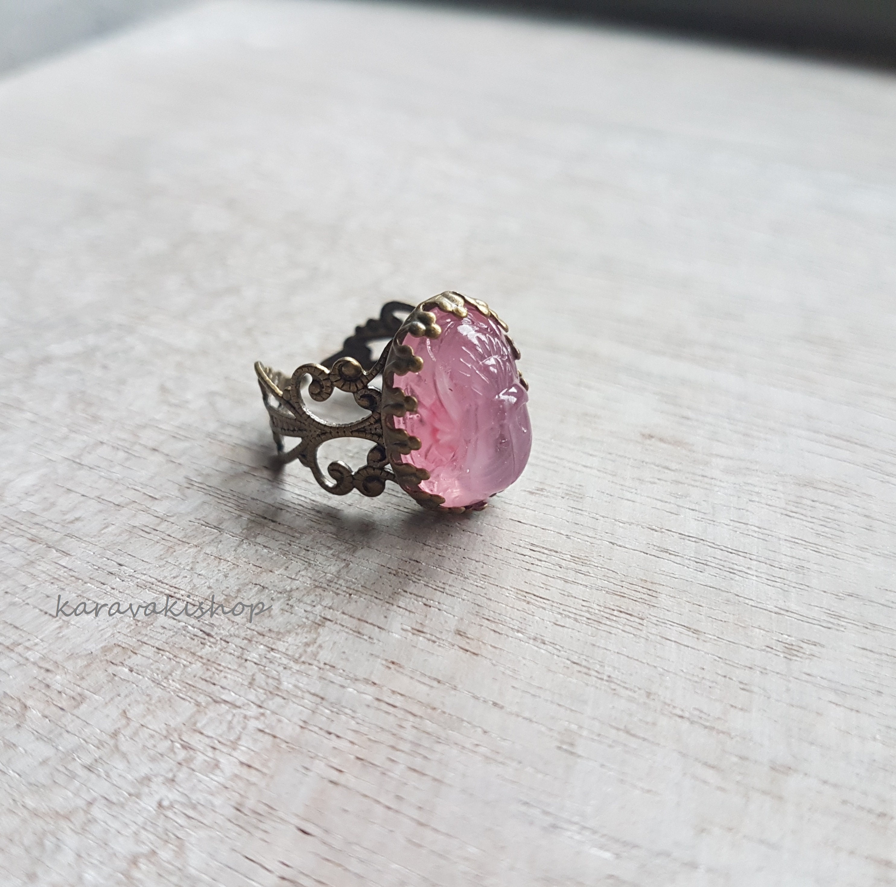 Pale Pink Rose Scarab Ring Oval Filigree Scarab Ring Scarab - Etsy