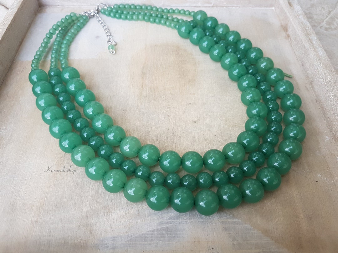 Green Multi Strand Necklace Gift for Women,forest Green Smooth Bead ...