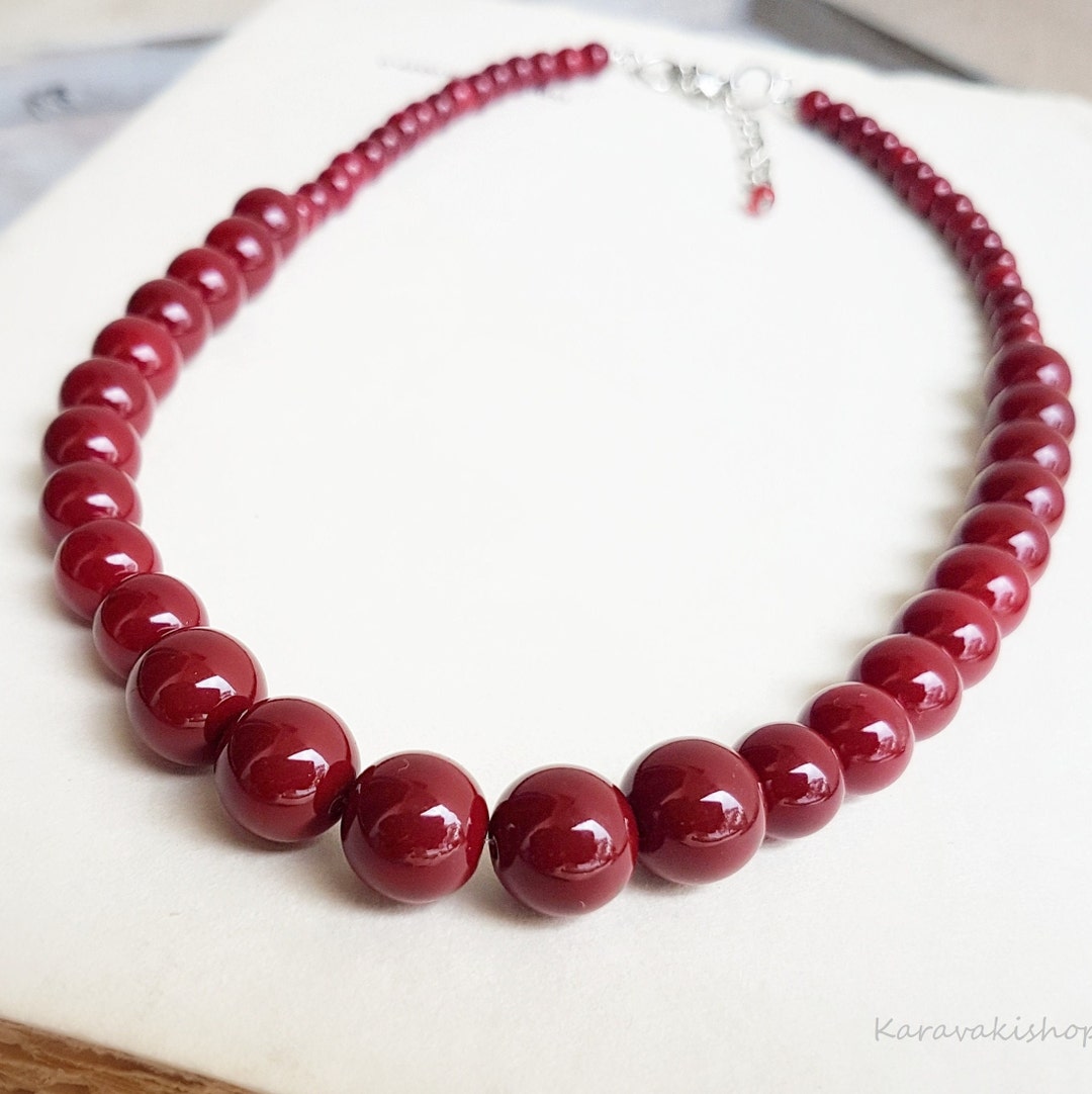 Deep Red Burgundy Necklace,bridal Bridesmaid Gift,graduated Smooth Bead ...