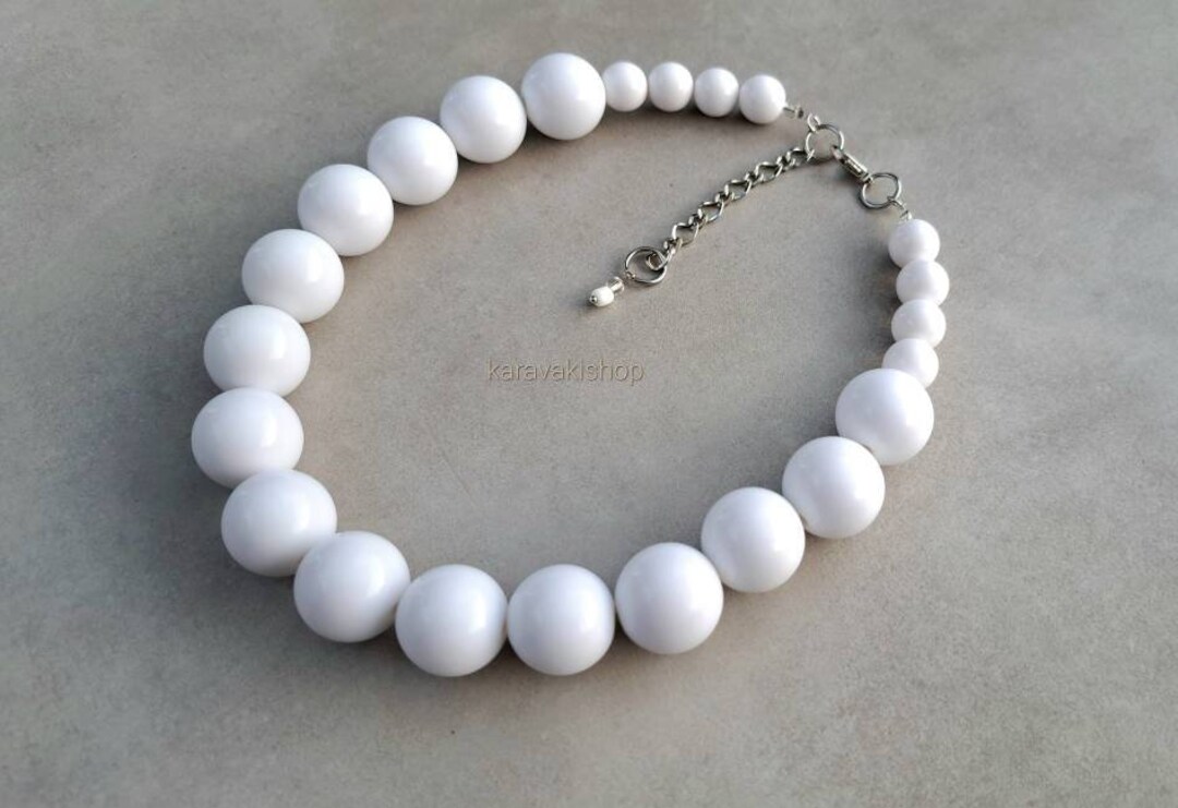 White Chunky Necklace, White Jewelry,white Statement Necklace, Retro ...