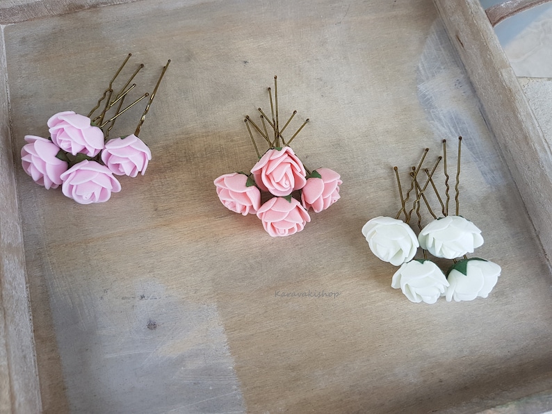 Flower Girl Rose Bud Hair Pins Flower Hair Pinsfloral Hair - Etsy