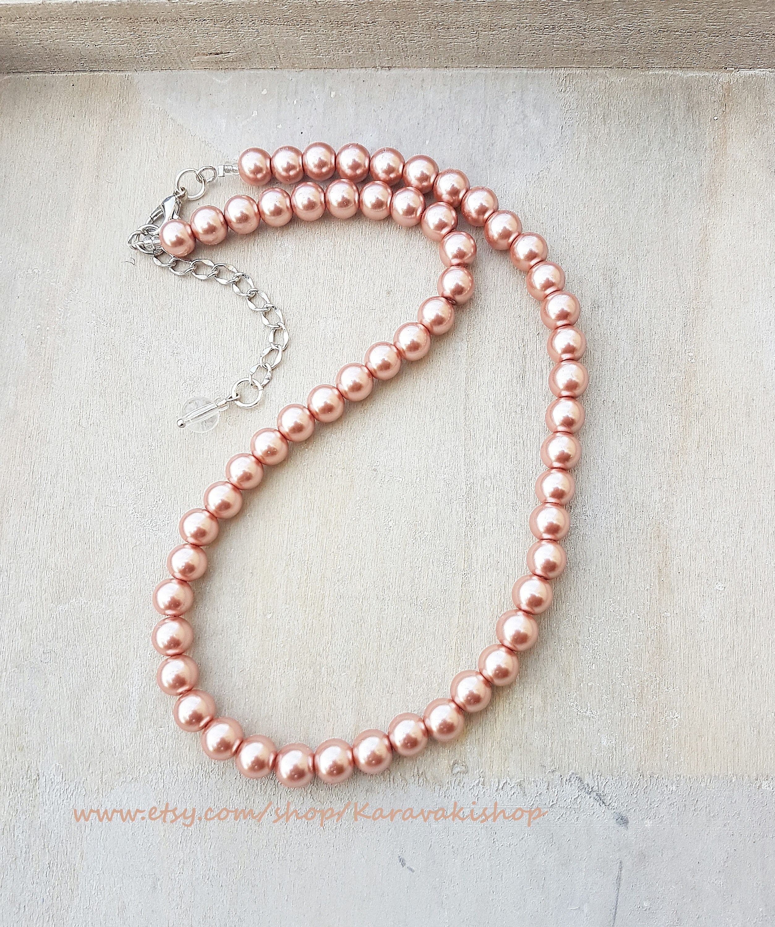 Simple Rose Gold Pearl Wedding Necklace,rose Gold Necklace Bridesmaid ...