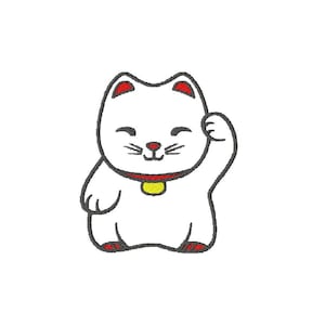 Maneki Neko Cat Machine Embroidery Design, Fortune Cat Talisman Design ...