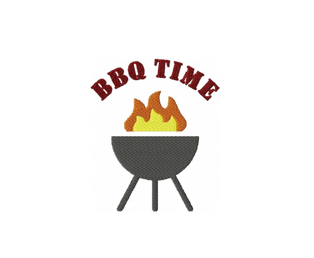 BBQ Time Machine Embroidery Design, Barbeque Design, BBQ Flame Design ...