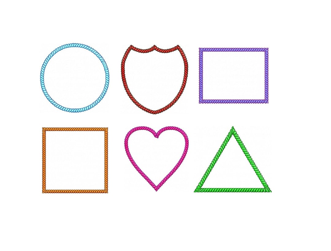 Rope Shapes Embroidery Designs Rectangle, Shield, Heart, Circle, Square ...