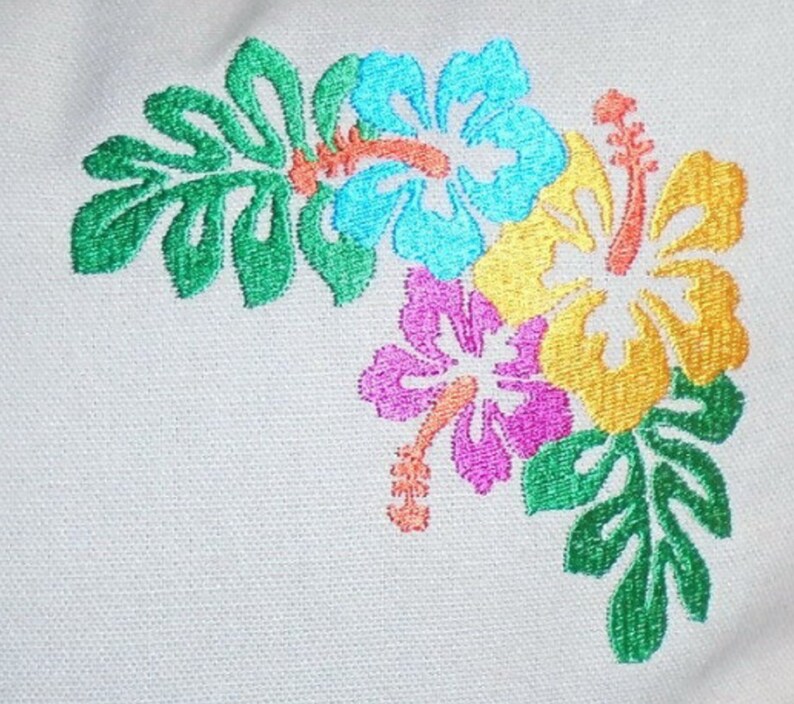 Hawaiian Flower Machine Embroidery Design Floral Corner Motif Hibiscus ...