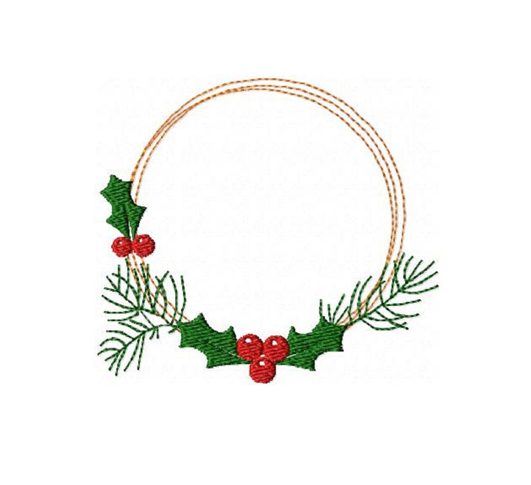 Holly Christmas Wreath Machine Embroidery Design Circle Monogram Border ...