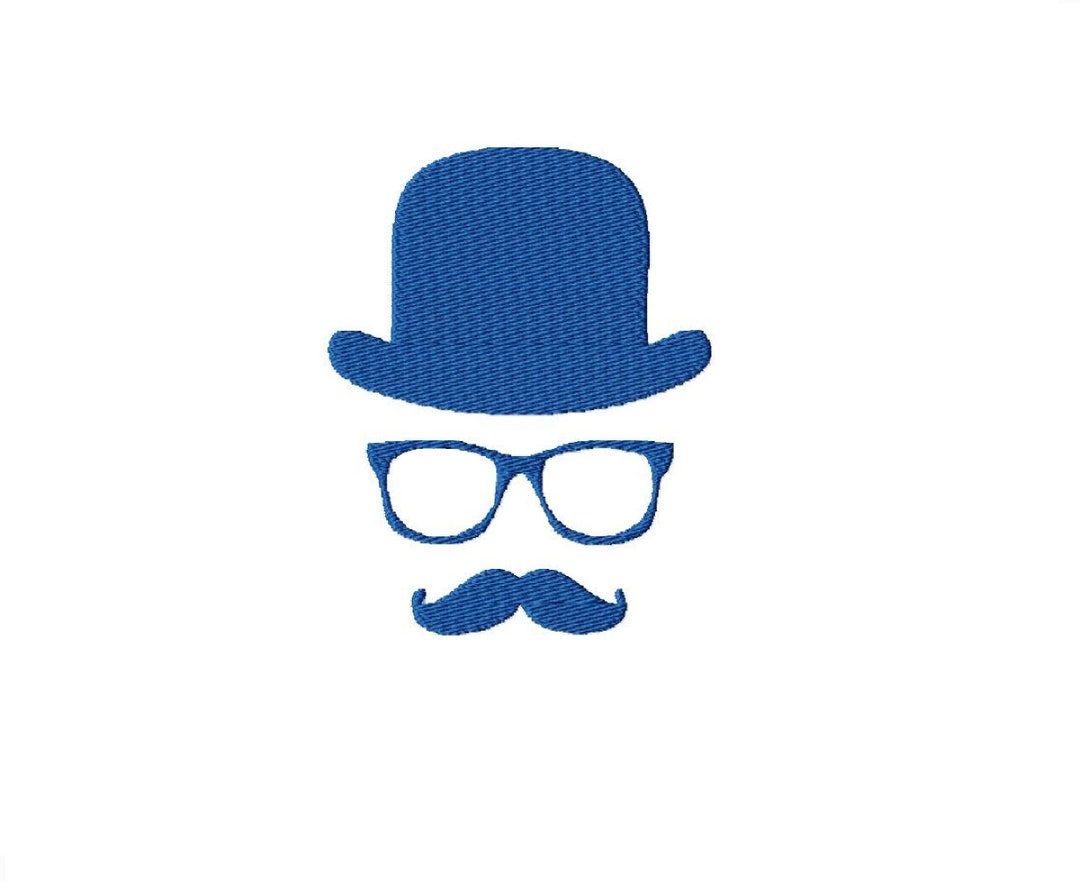 Moustache, Hat and Glasses Machine Embroidery Design, Bowler Hat Design ...