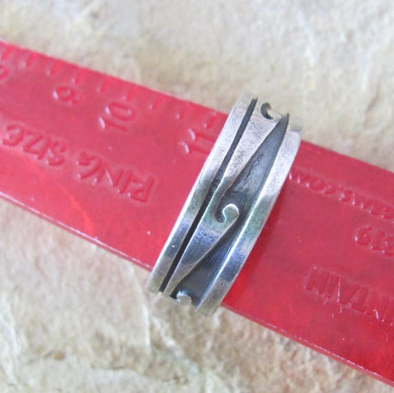 Men's Hopi style sterling silver overlay ring, waves … - Gem