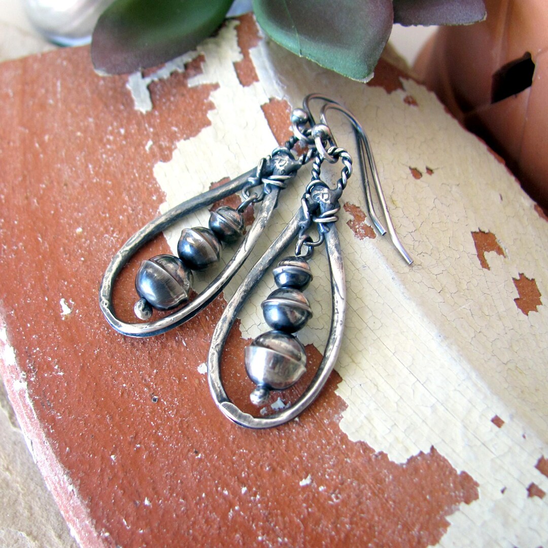 Navajo Pearl Earrings, Sterling Silver Bench Bead Stack in Artisan ...