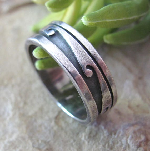 Men's Hopi style sterling silver overlay ring, waves … - Gem