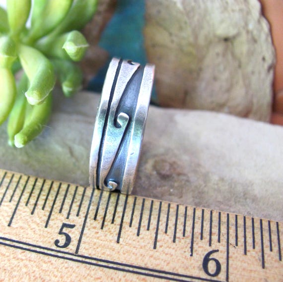 Men's Hopi style sterling silver overlay ring, waves … - Gem