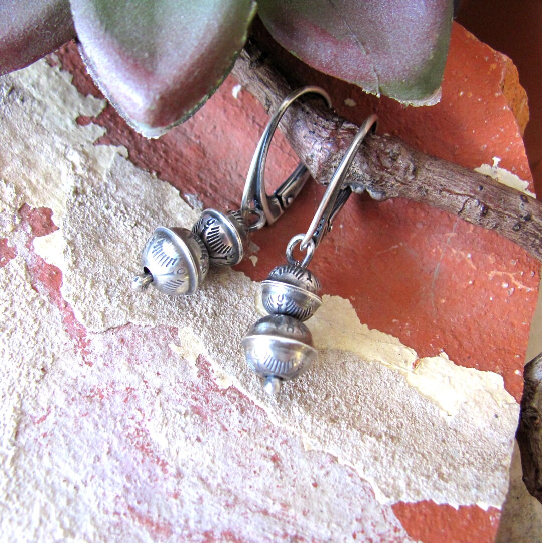 Navajo Pearl Earrings, Graduated 925 Sterling Silver Stamped Bench ...