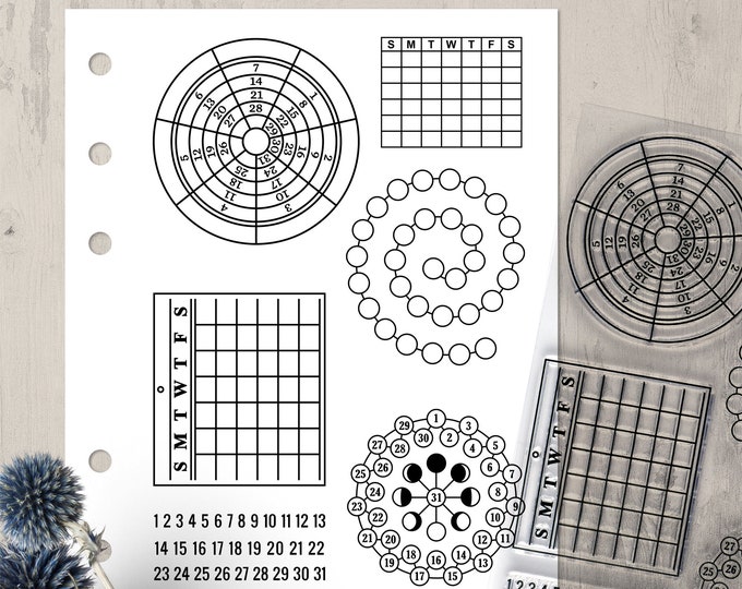 Monthly Calendar Clear Stamp Set, 4x6in Journal Photopolymer Planner ...