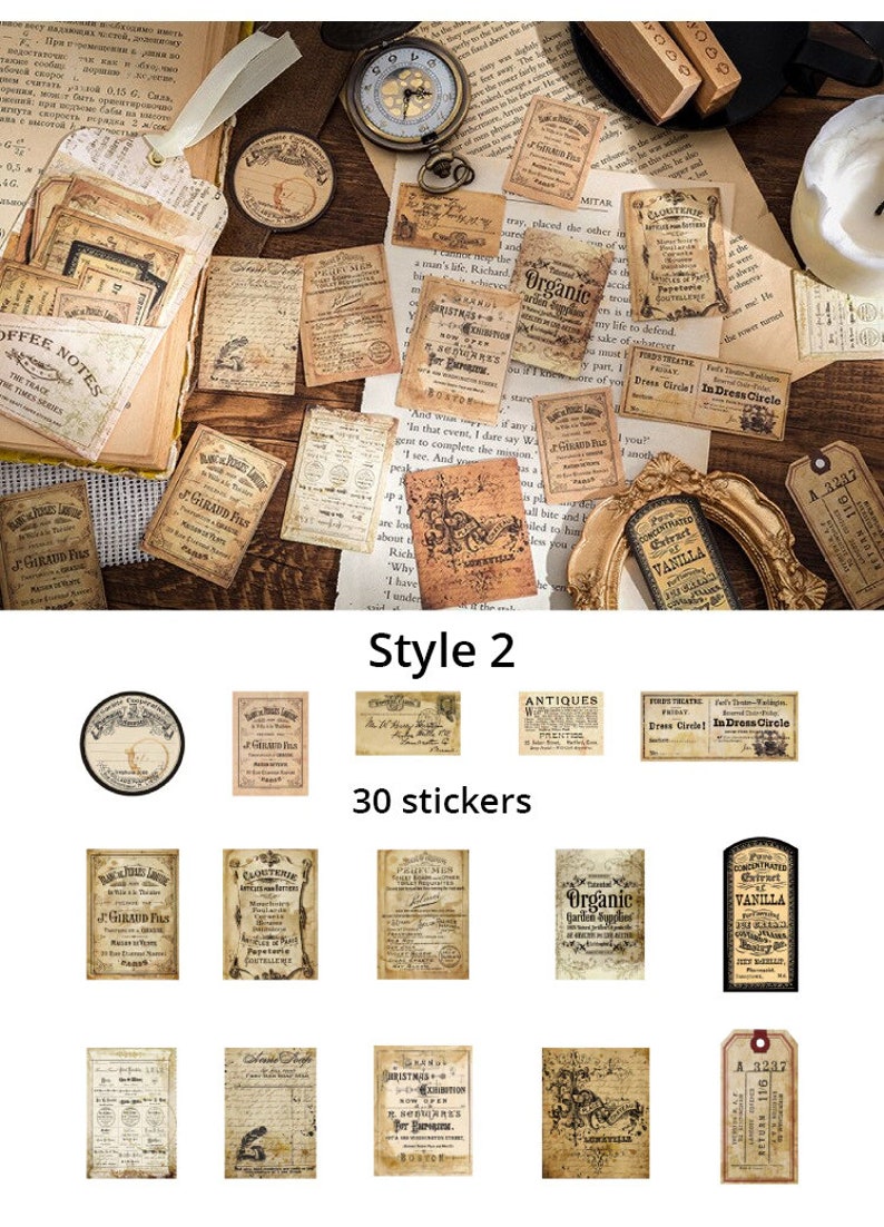 30p Retro Sticker Set Paper Ephemera Junk Journal Supplies - Etsy