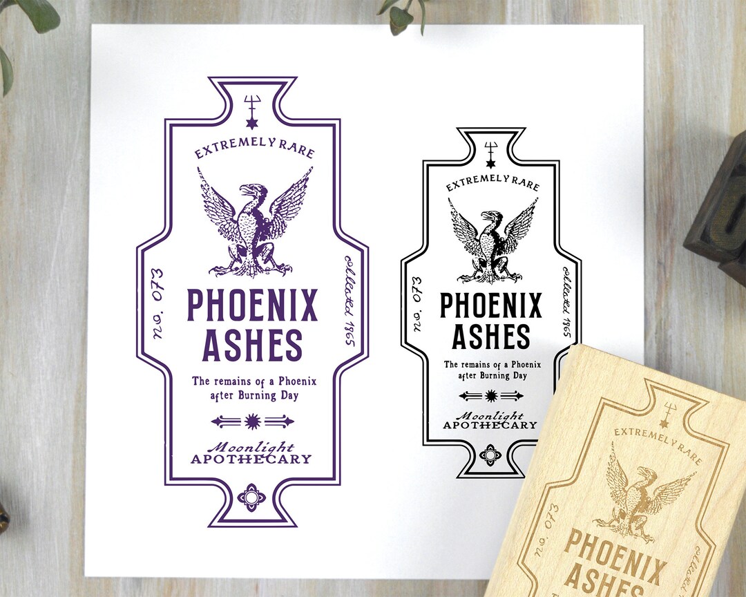 Apothecary Label Stamp, Phoenix Ashes Halloween Stamp, Vintage Style ...