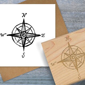 Large Compass Stamp, Hand Sketched Compass Rose Stamp, Travel Stamp ...