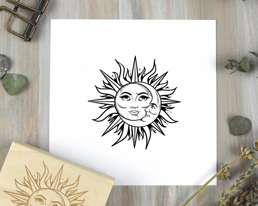 Sun and Moon Stamp: Celestial Lunar Sun Rubber Stamp, Summer Magical ...