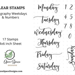Weekday Journal Stamps, Clear Planner Stamps With Calendar Days of the ...