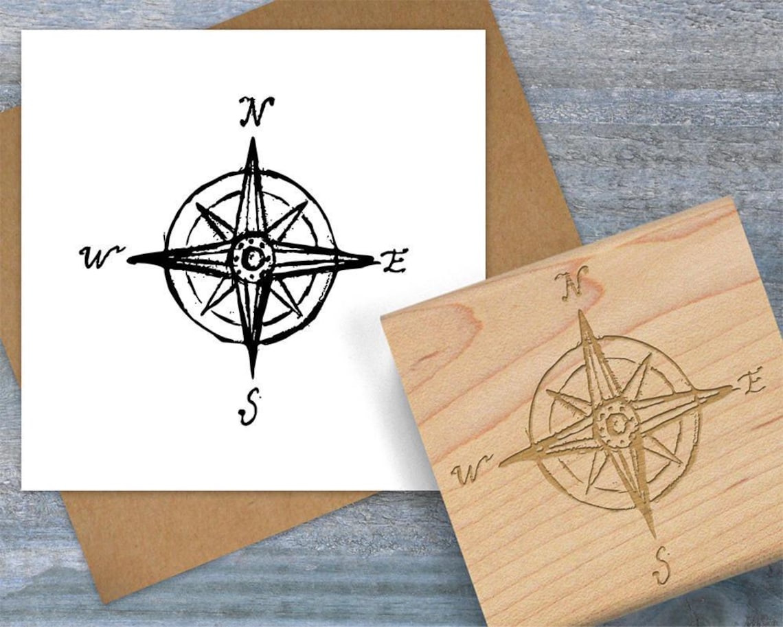 Large Compass Stamp, Hand Sketched Compass Rose Stamp, Travel Stamp ...