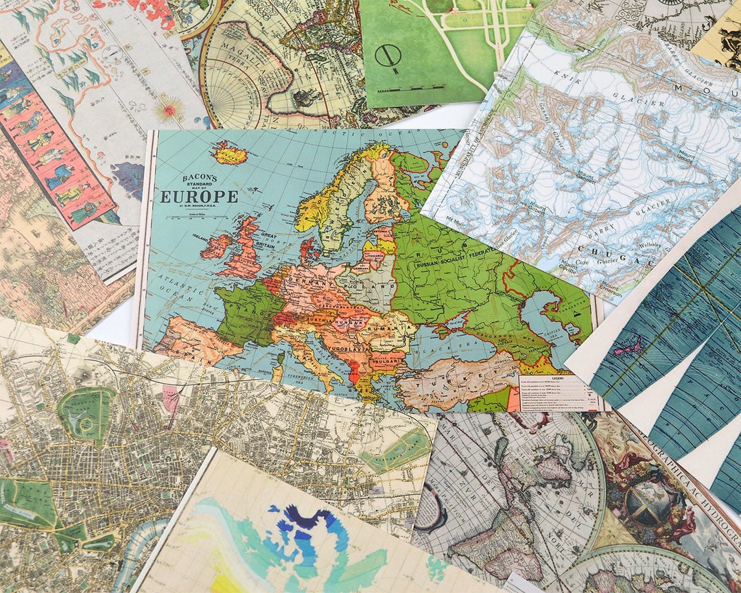Postcard Set New, 20 Vintage Map Designs, Journal Supplies, Atlas World ...